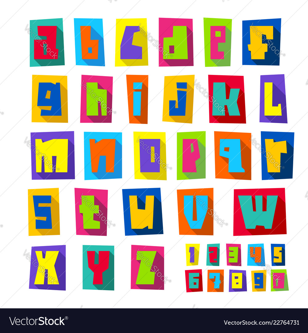 New Font Cut Colorful Letters Lower Case Vector Image