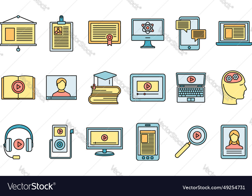 Online interactive learning icons set color Vector Image