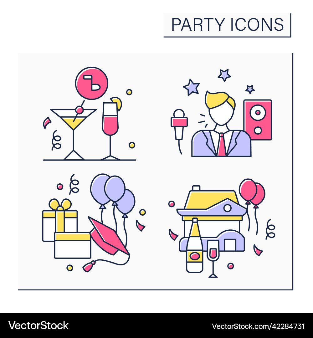 Parties color icons set Royalty Free Vector Image