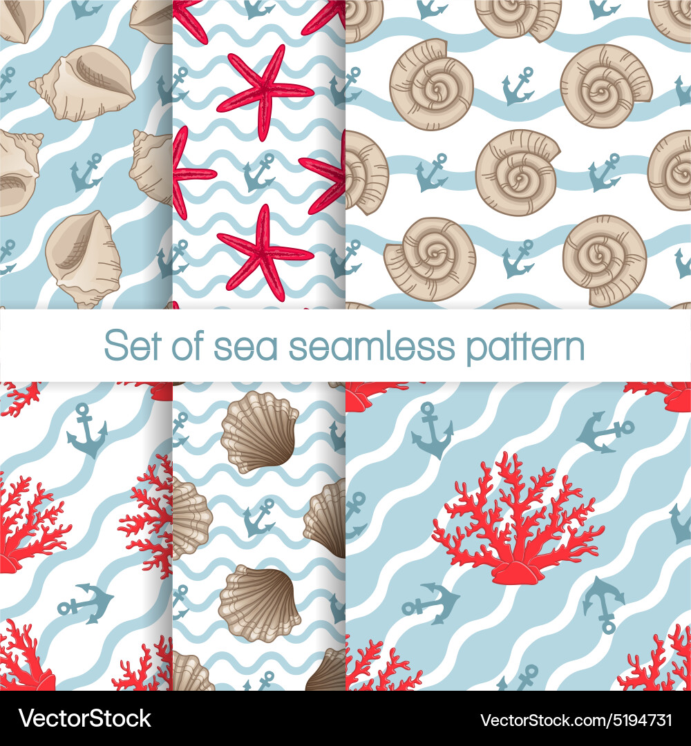 Set of sea seamless patterns with curves Vector Image