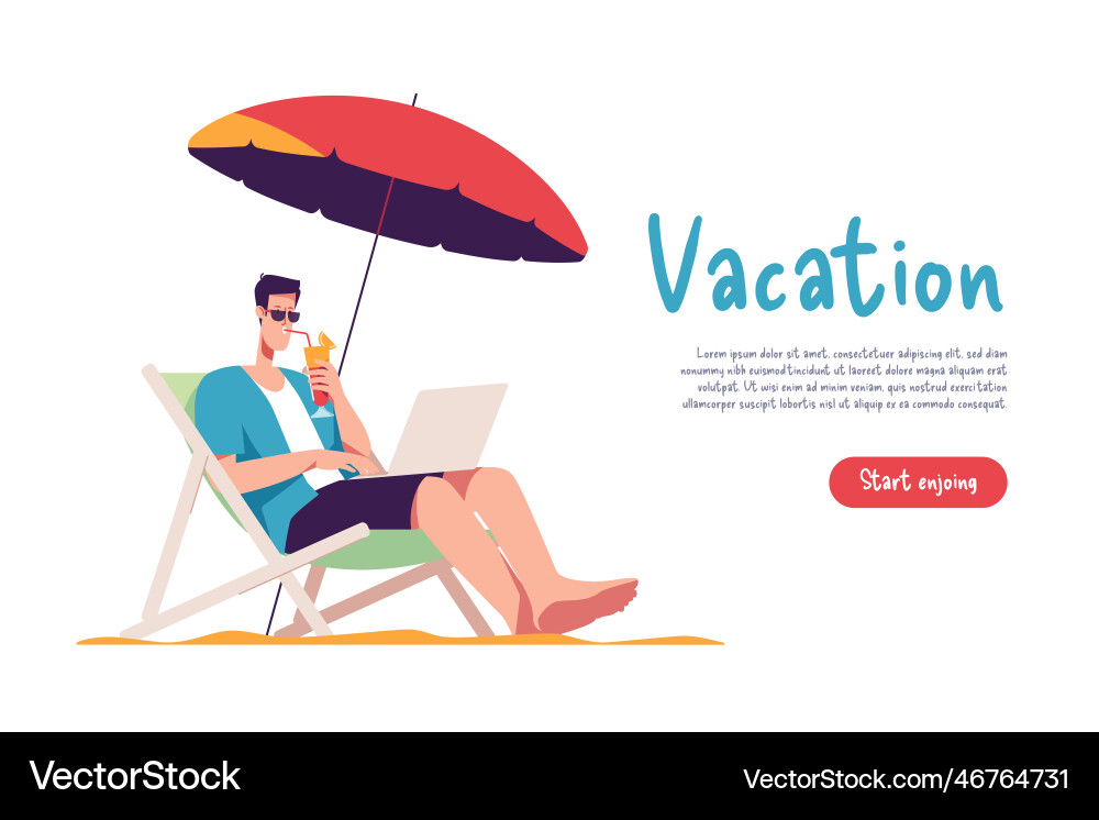 Young man sitting in lounge deck chair Royalty Free Vector