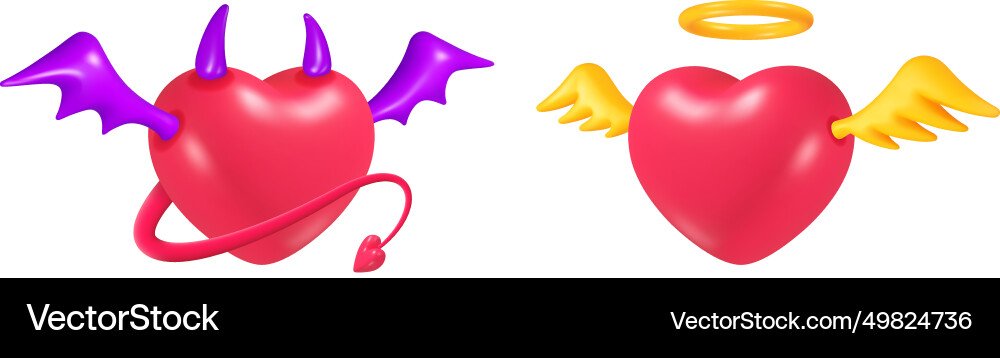 Angel devil hearts 3d heart with demon or god Vector Image