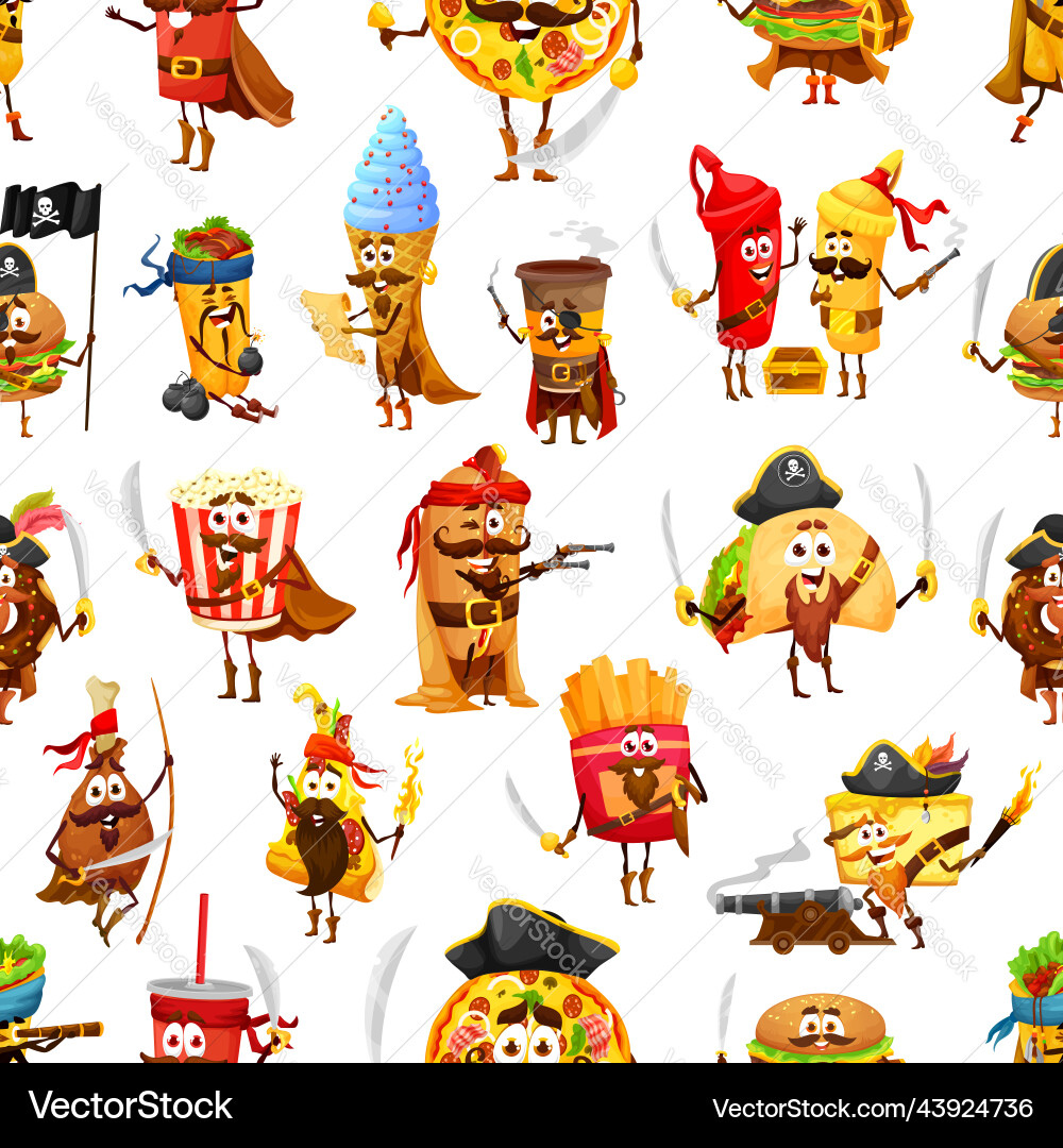 Cartoon fast food meals pirates seamless pattern Vector Image