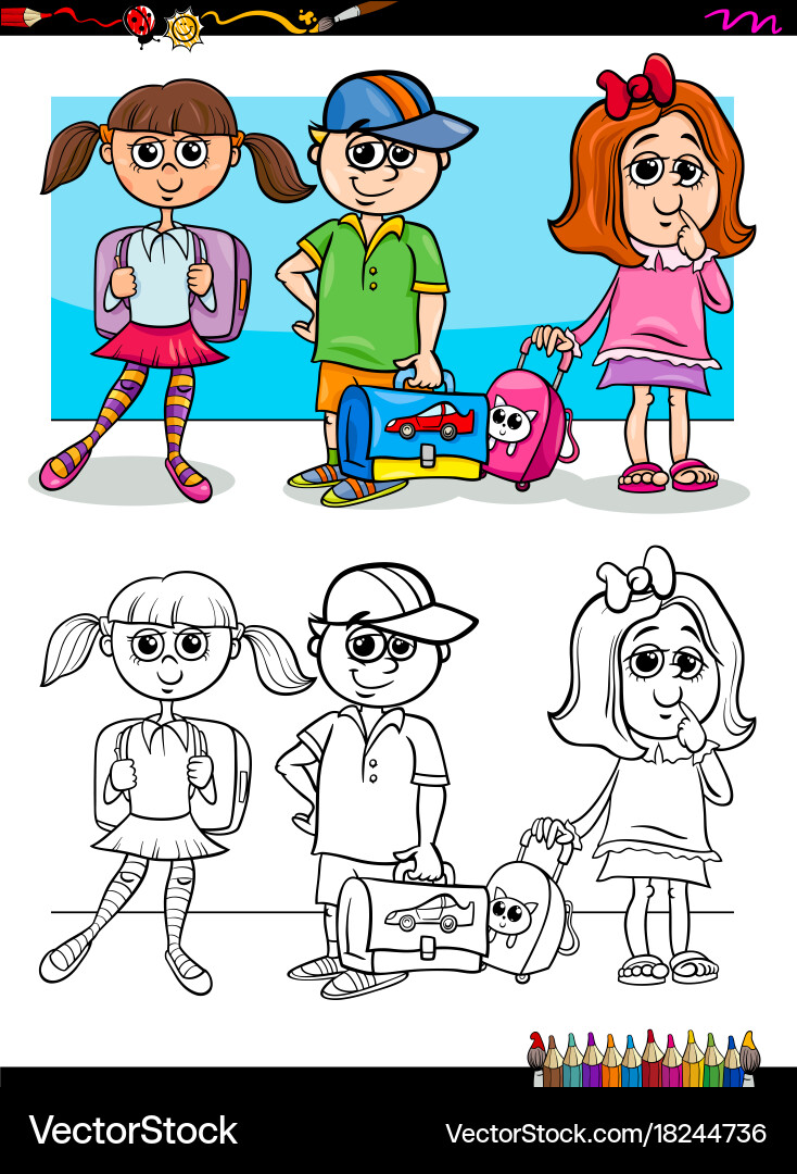 Children pupil characters coloring book Royalty Free Vector