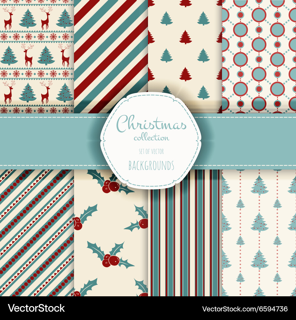 Collection of seamless patterns with red and white