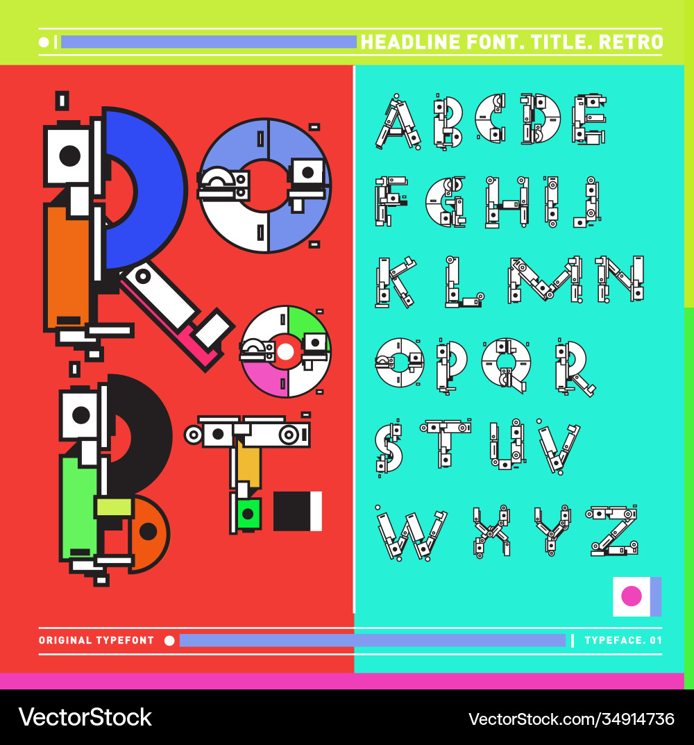 Colorful retro alphabet unique fonts for design Vector Image