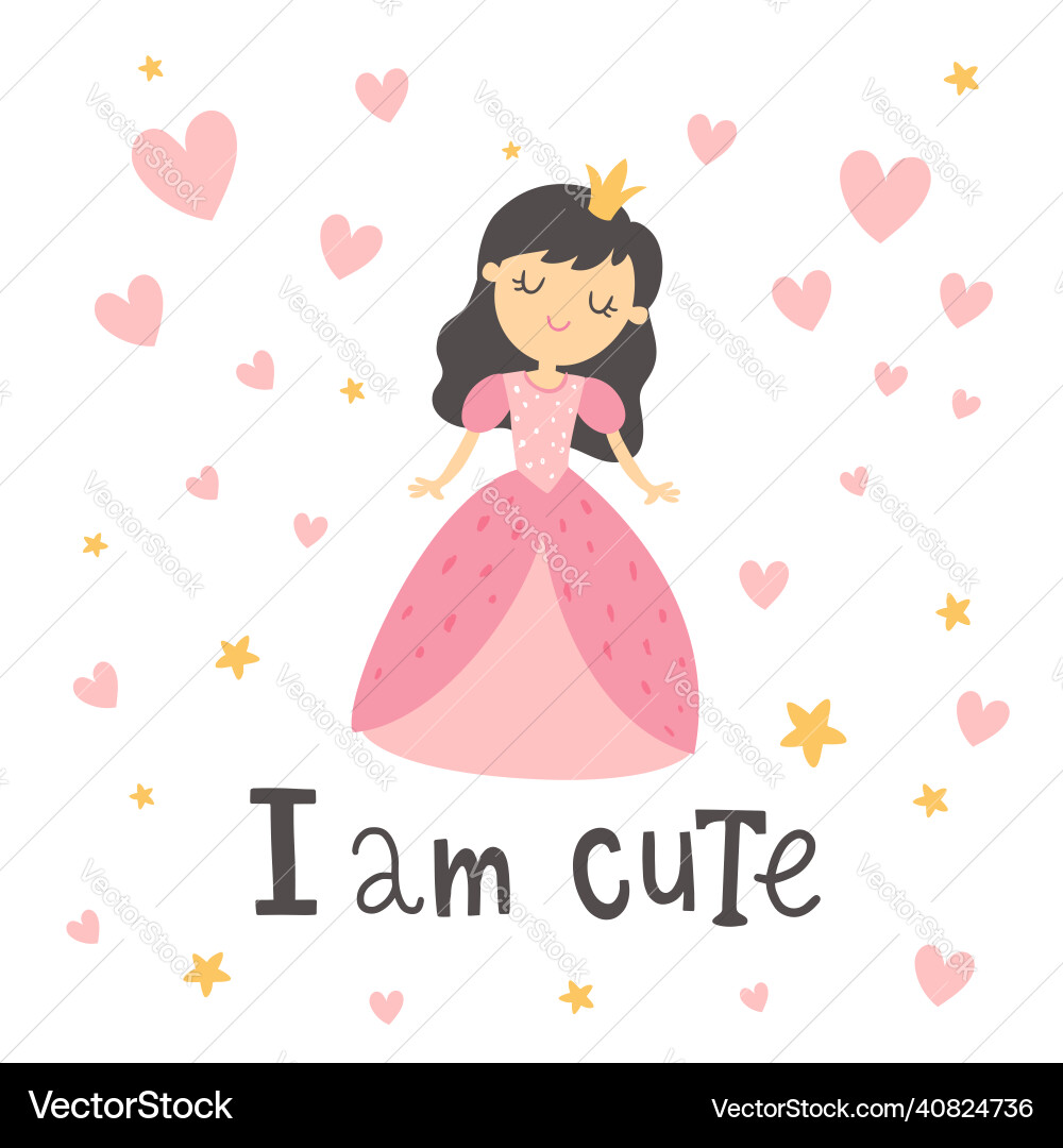 Cute princess and lettering text card Royalty Free Vector