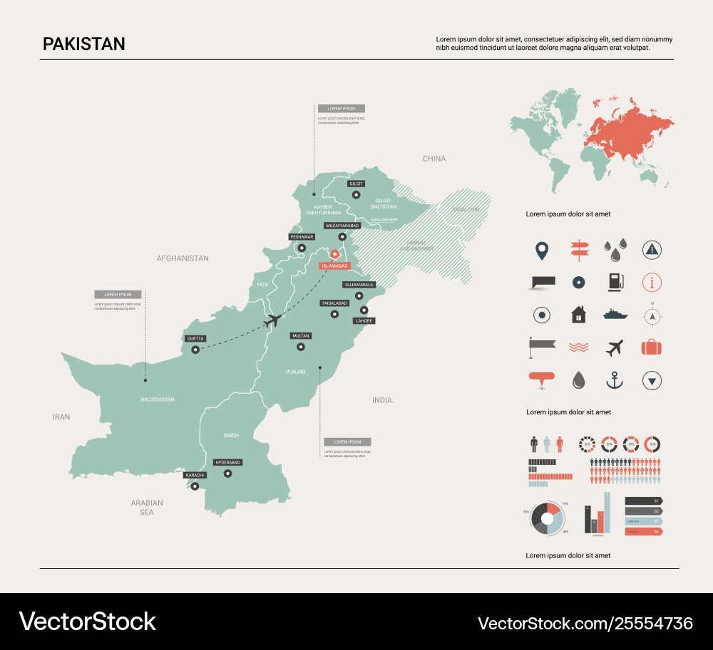 Map pakistan country with division cities Vector Image