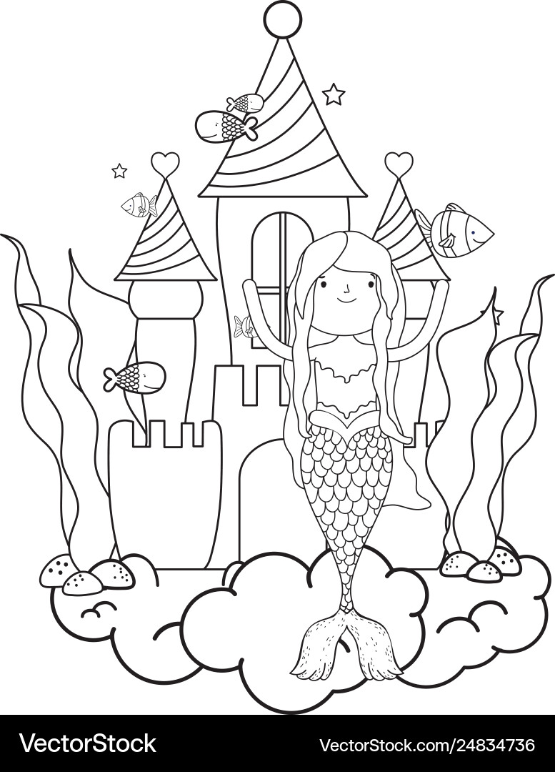 Mermaid with castle undersea scene Royalty Free Vector Image