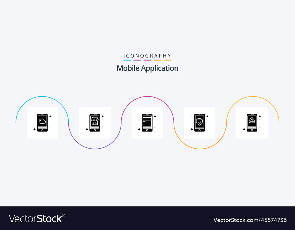 Mobile application glyph 5 icon pack including Vector Image