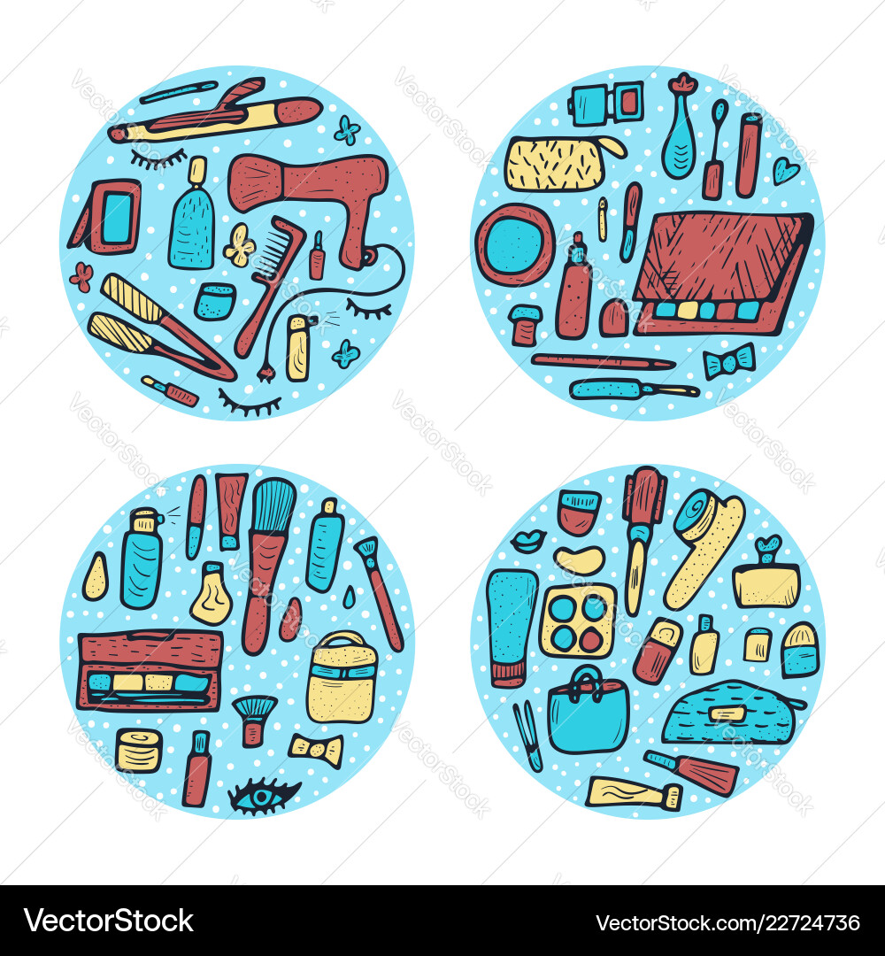 Set of cosmetic items collection beauty tools Vector Image