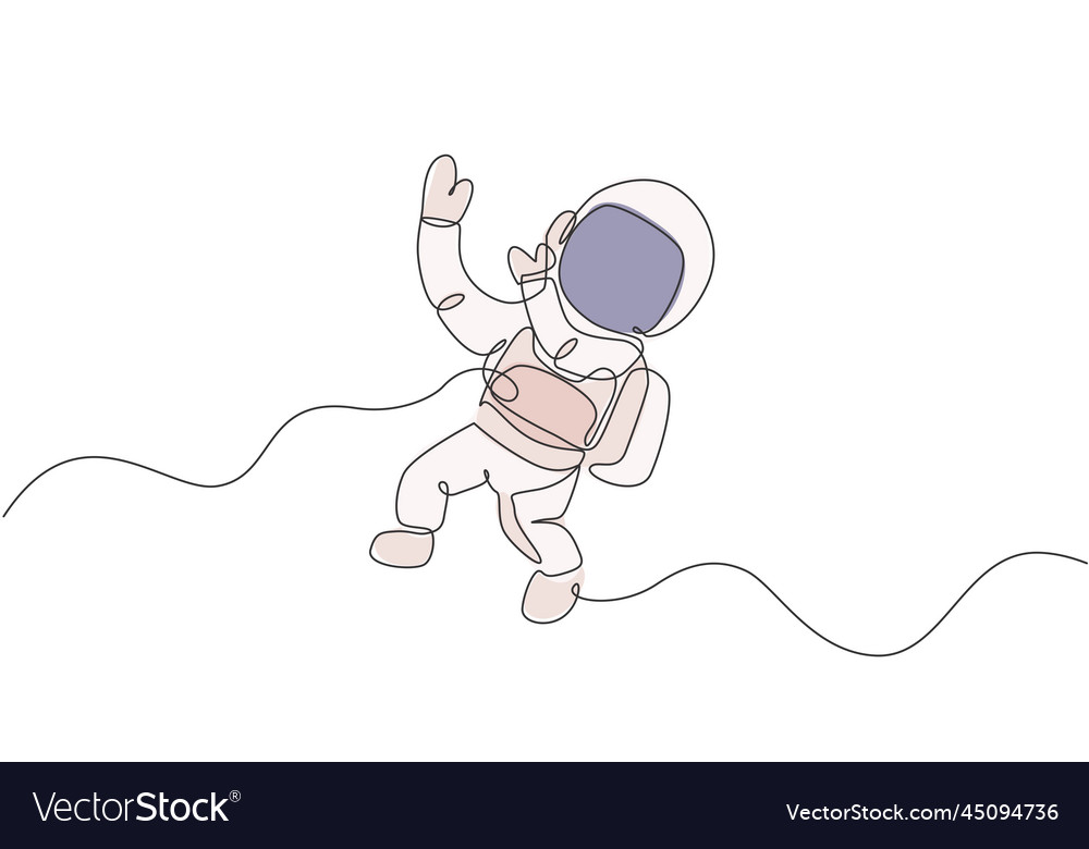 Single Continuous Line Drawing Of Young Cosmonaut Vector Image