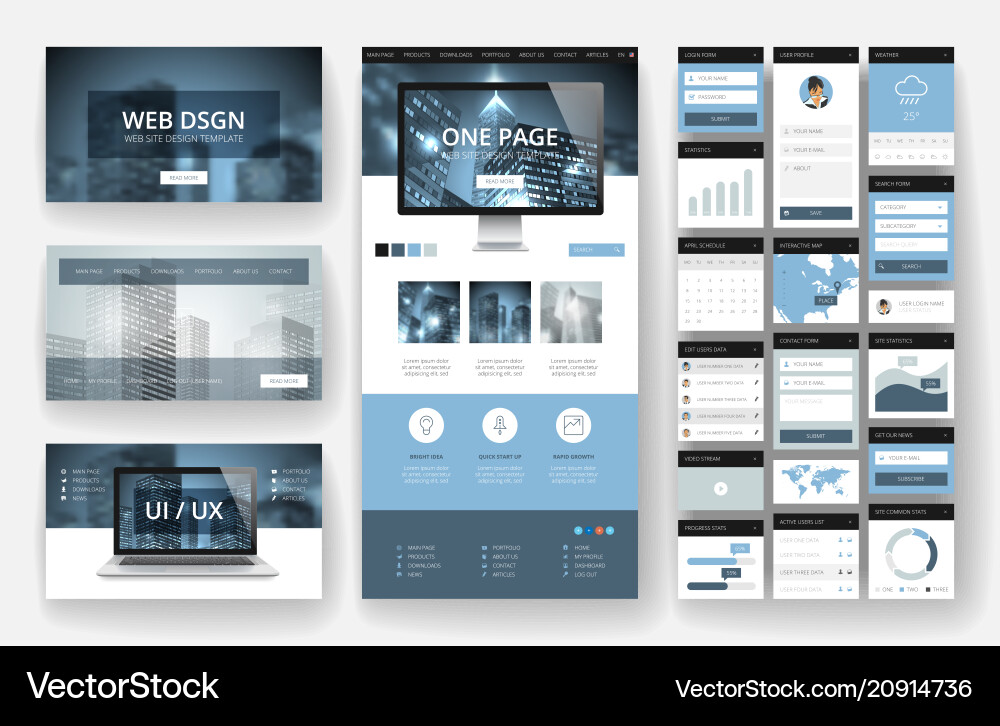 Website design template and interface elements Vector Image
