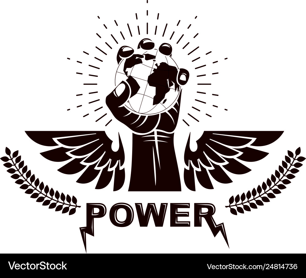 Winged emblem composed with raised clenched fist Vector Image