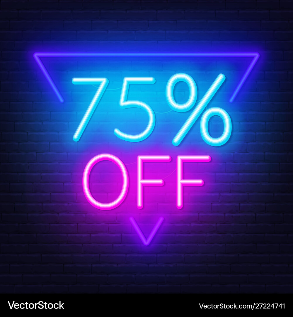 75 percent off neon lettering on brick wall Vector Image