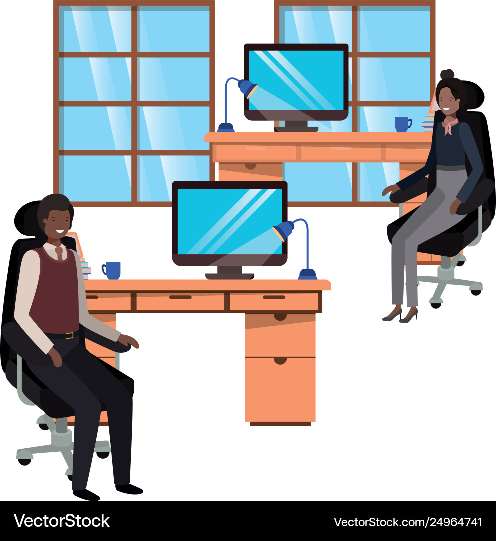 Couple business in work office avatar Royalty Free Vector
