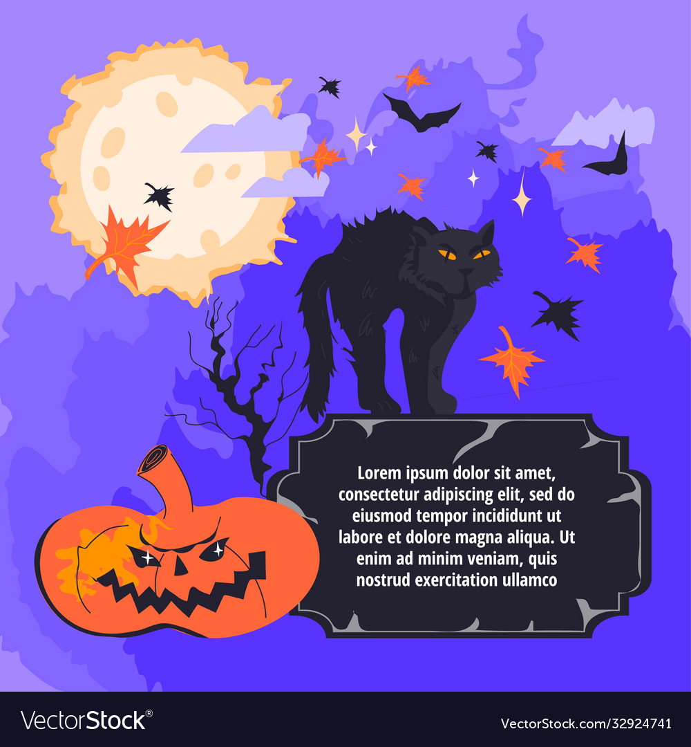 Halloween poster or banner with black cat Vector Image