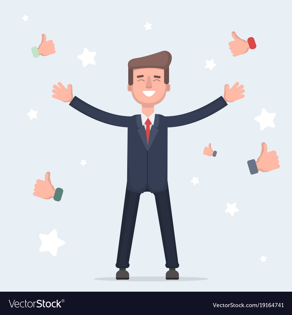 Happy and proud businessman with many thumbs up Vector Image Happy and proud businessman with many thumbs up Vector Image