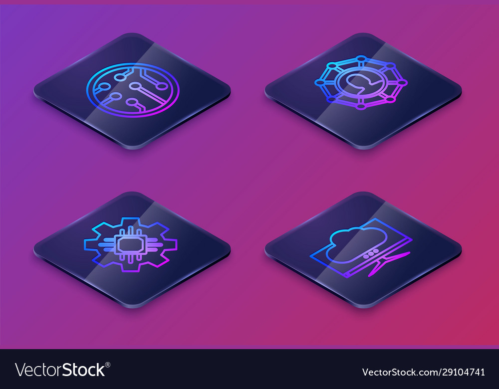Set Isometric Line Processor Processor Project Vector Image