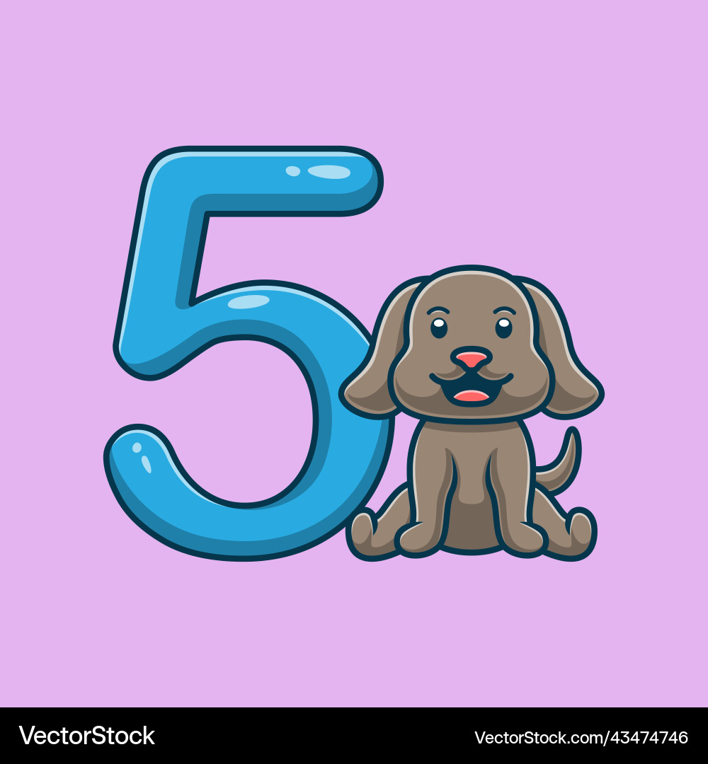 Cute dog cartoon by number 5 Royalty Free Vector Image