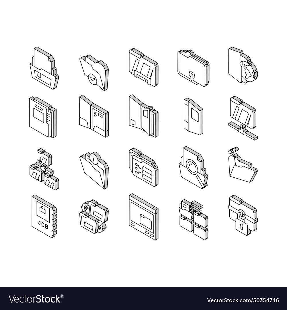 Folder paper business file empty isometric icons Vector Image