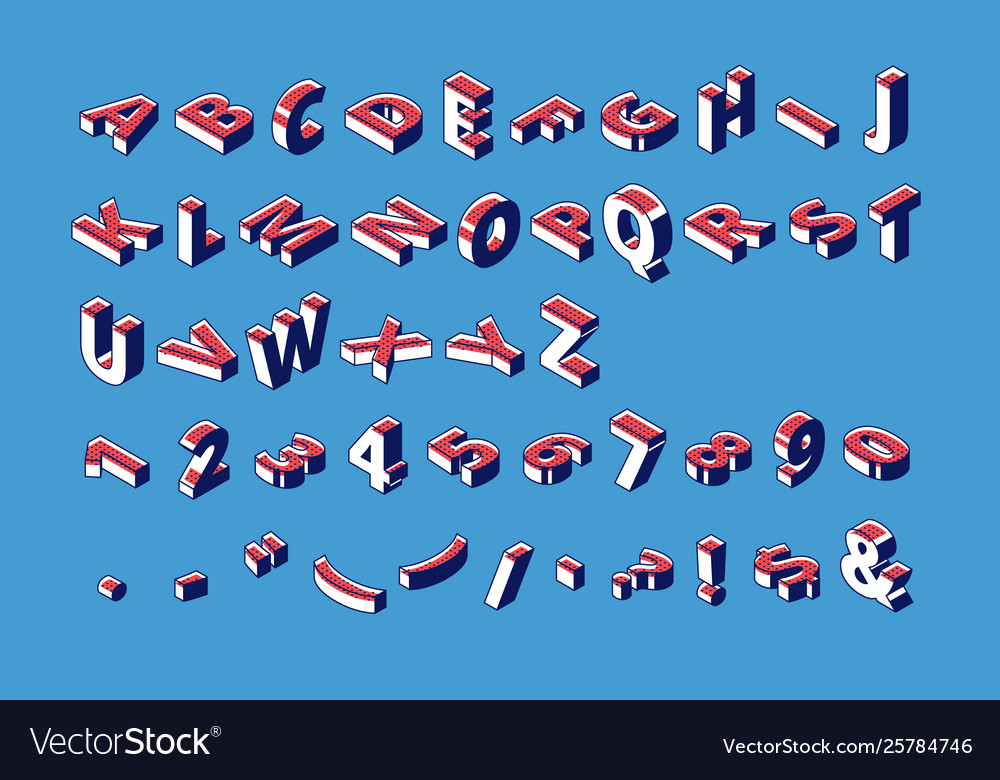 Isometric Alphabet Numbers And Punctuation Abc Vector Image
