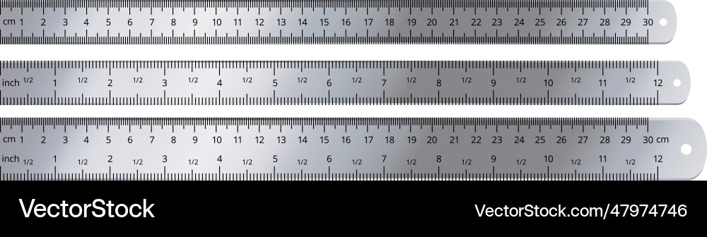 Realistic metal ruler measuring tool 12 inches Vector Image