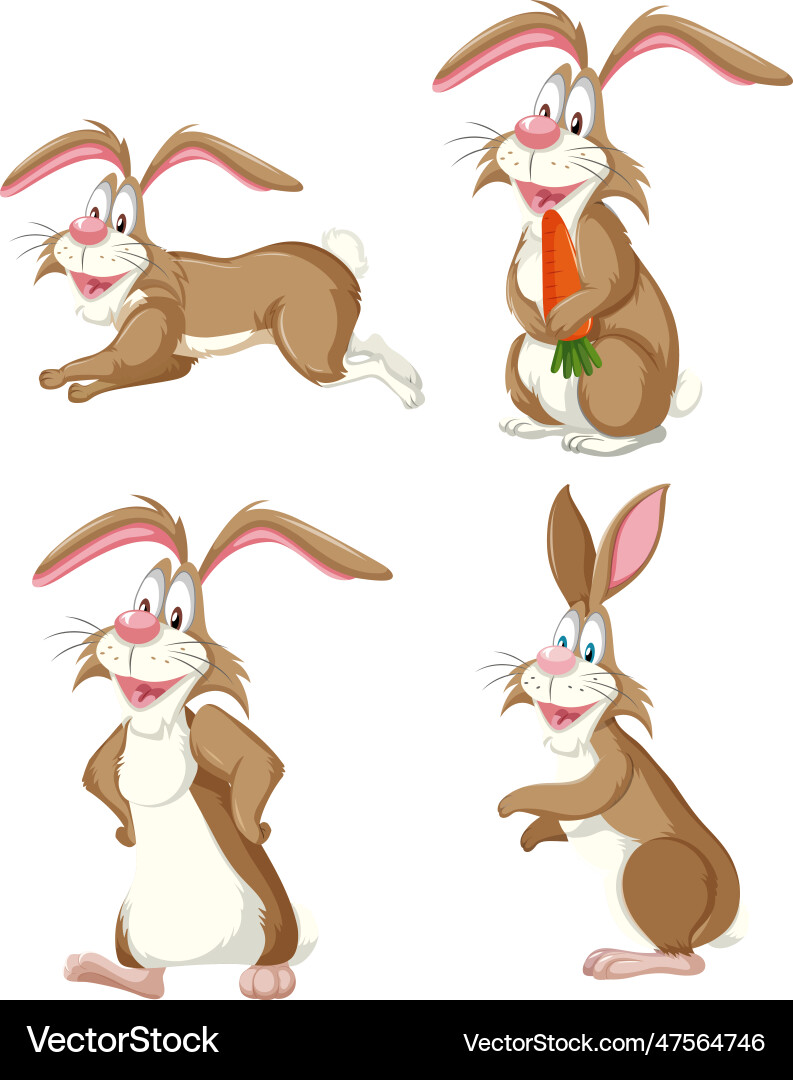 Set of rabbit cartoon in different pose Royalty Free Vector