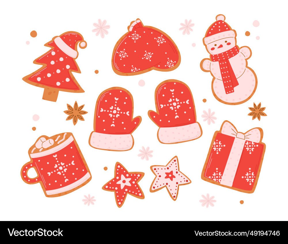 Winter homemade gingerbread cookies different Vector Image