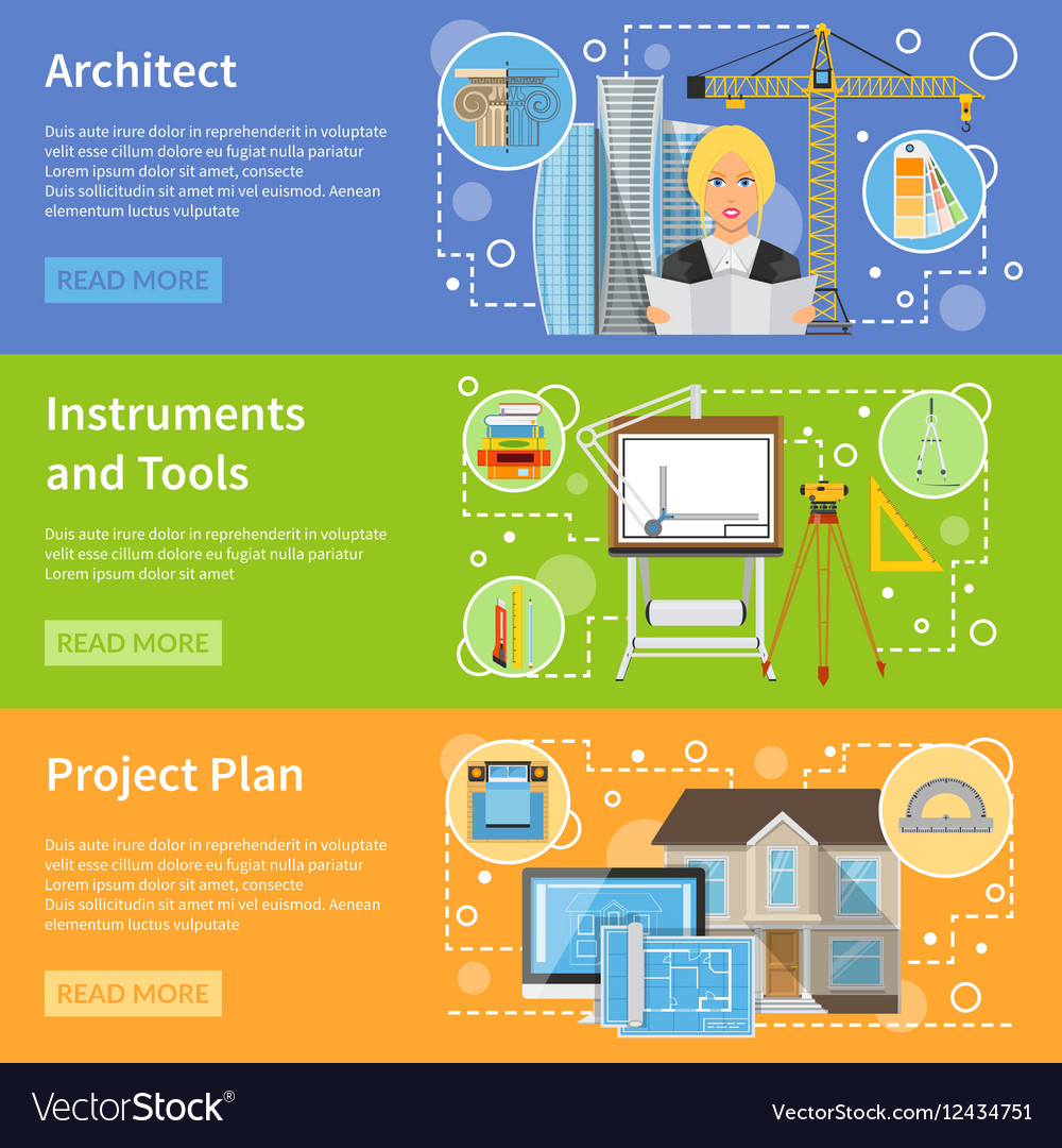 Architect flat horizontal banners Royalty Free Vector Image