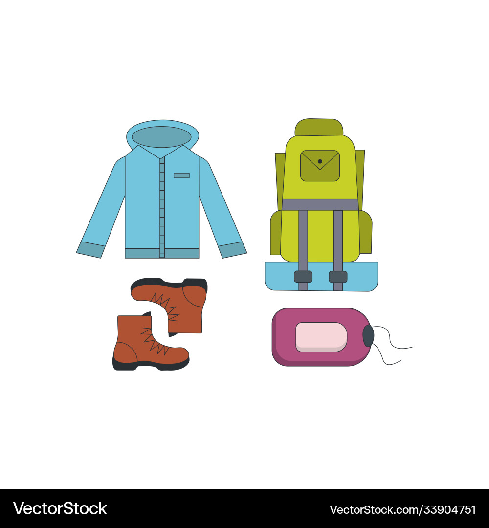 Camping equipment set icons isolated Royalty Free Vector