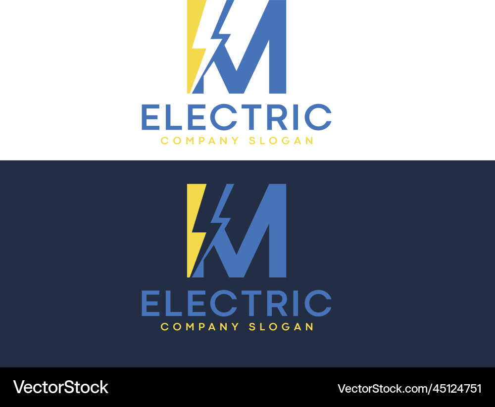 M electric letter logo design with lighting Vector Image