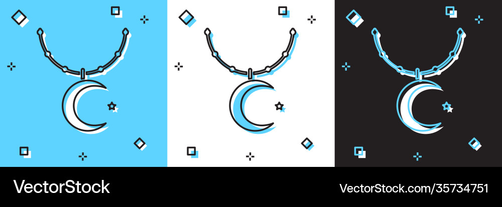 Set star and crescent on chain - symbol islam Vector Image