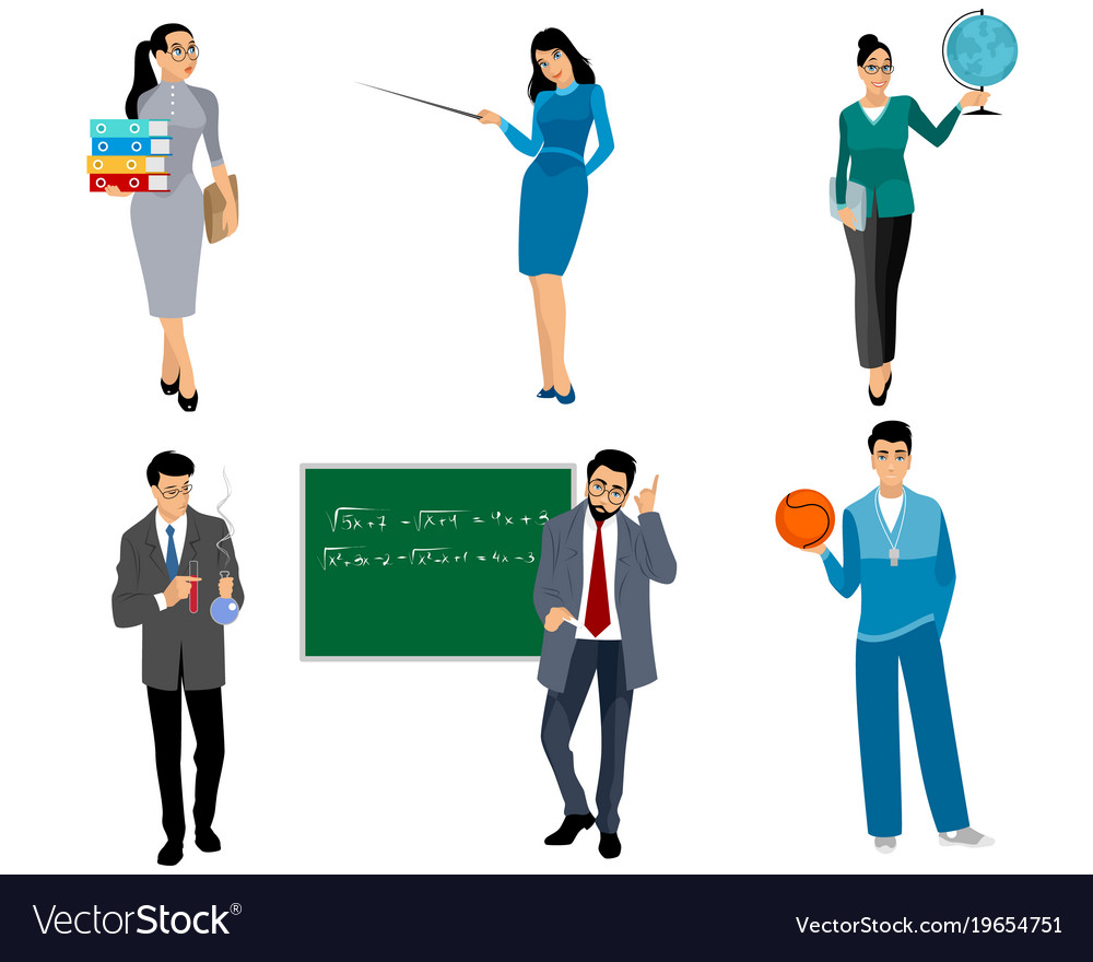 Six teachers on white Royalty Free Vector Image