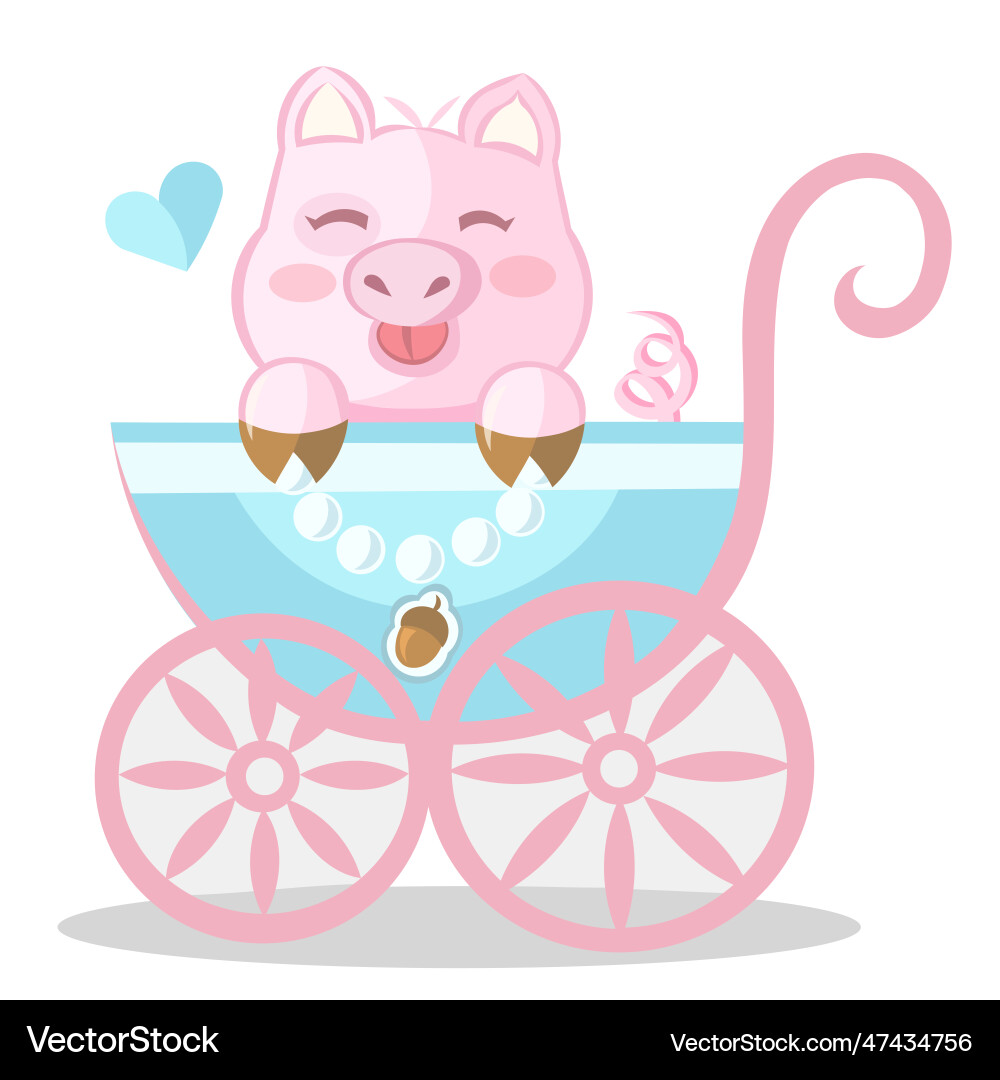 Baby pig in blue stroller Royalty Free Vector Image