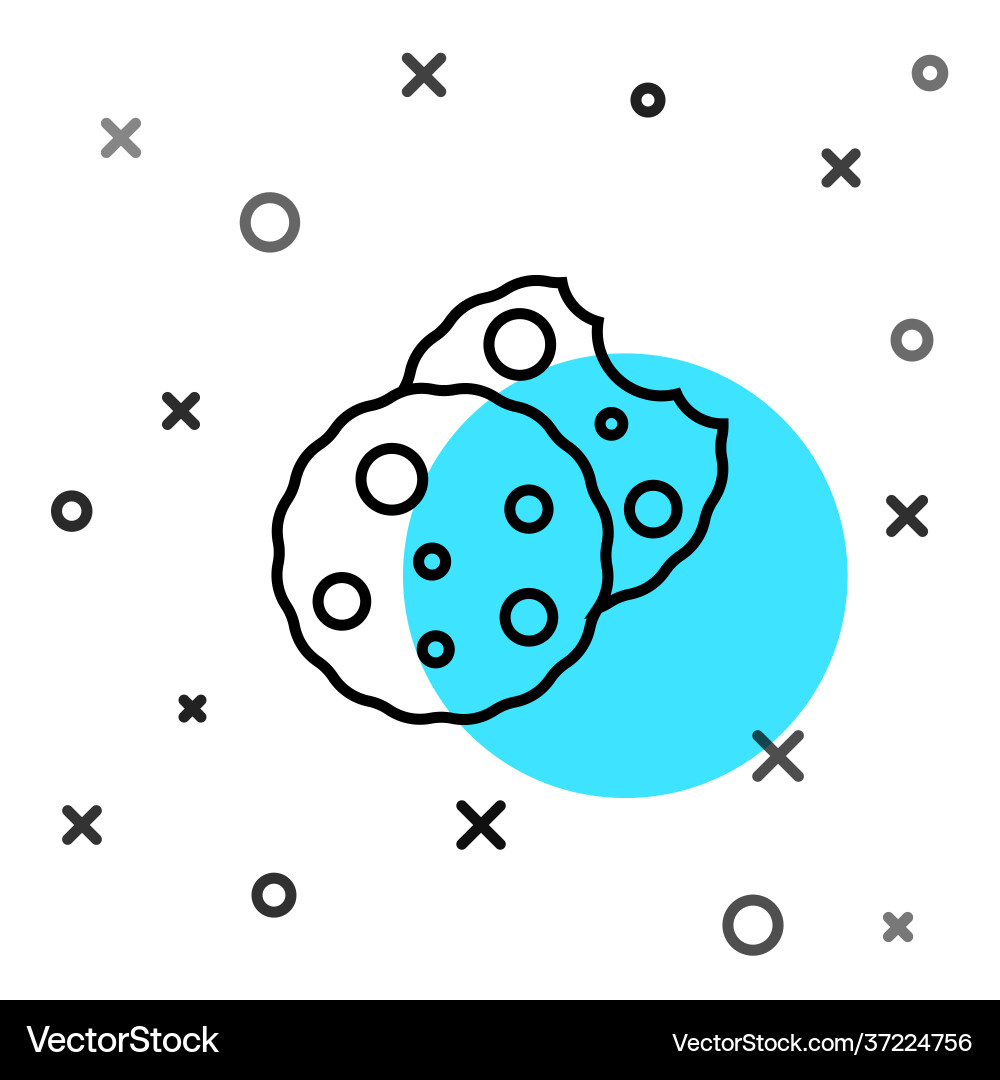 Black line cookie or biscuit with chocolate icon Vector Image