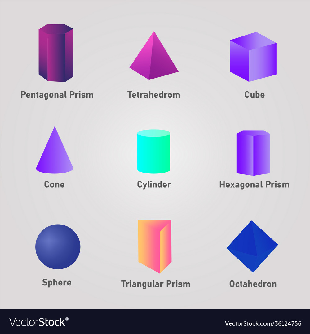 Colorful 3d Shapes With Names Royalty Free Vector Image