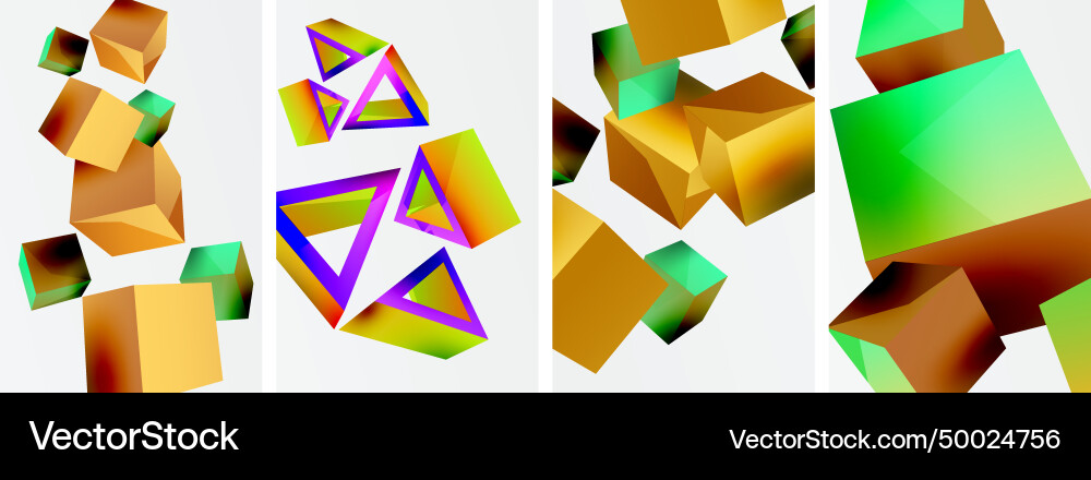 Flying 3d shapes cubes and other geometric Vector Image