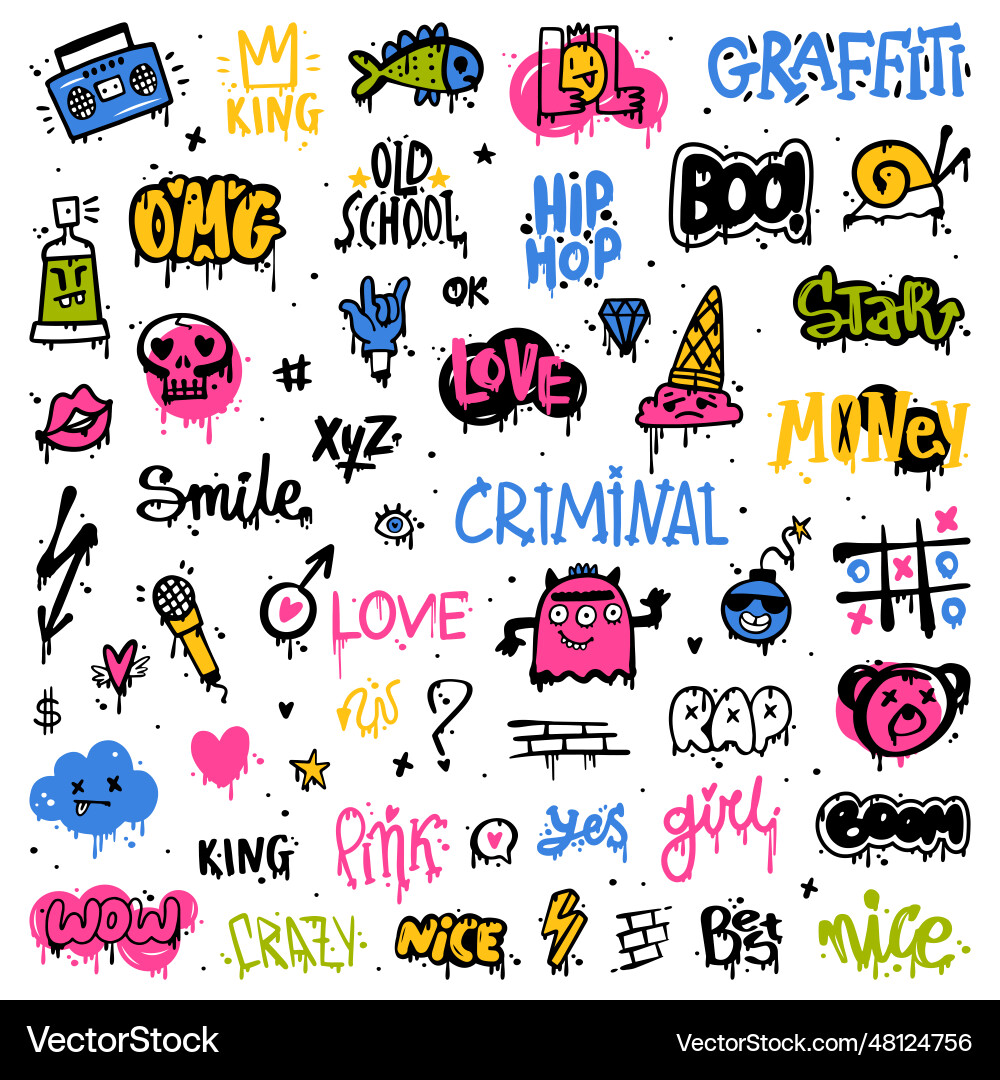 Graffiti elements as street wall painting art Vector Image