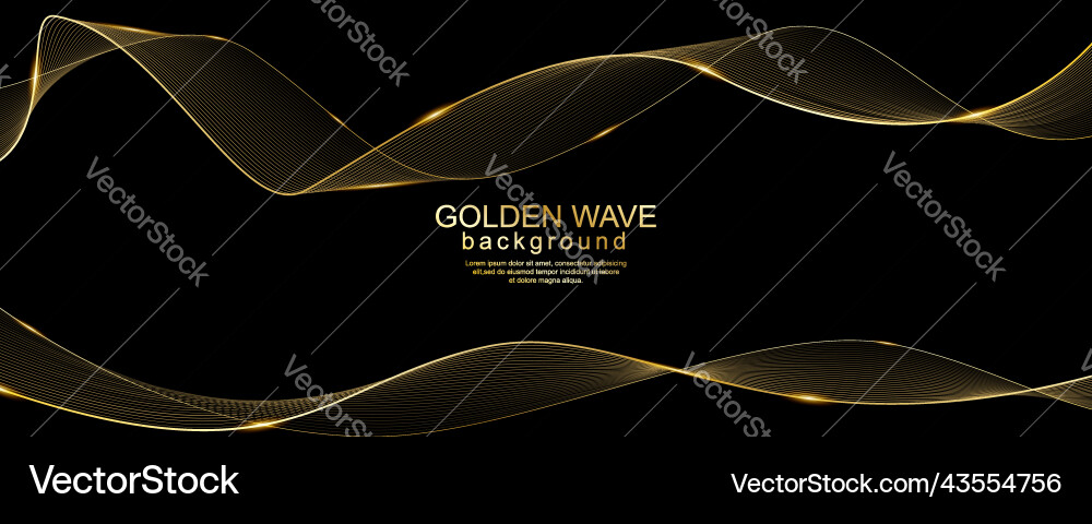 Luxury golden waves design on black background Vector Image