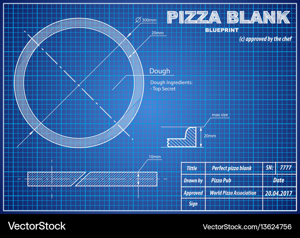 Perfect pizza blank blueprint scheme Royalty Free Vector