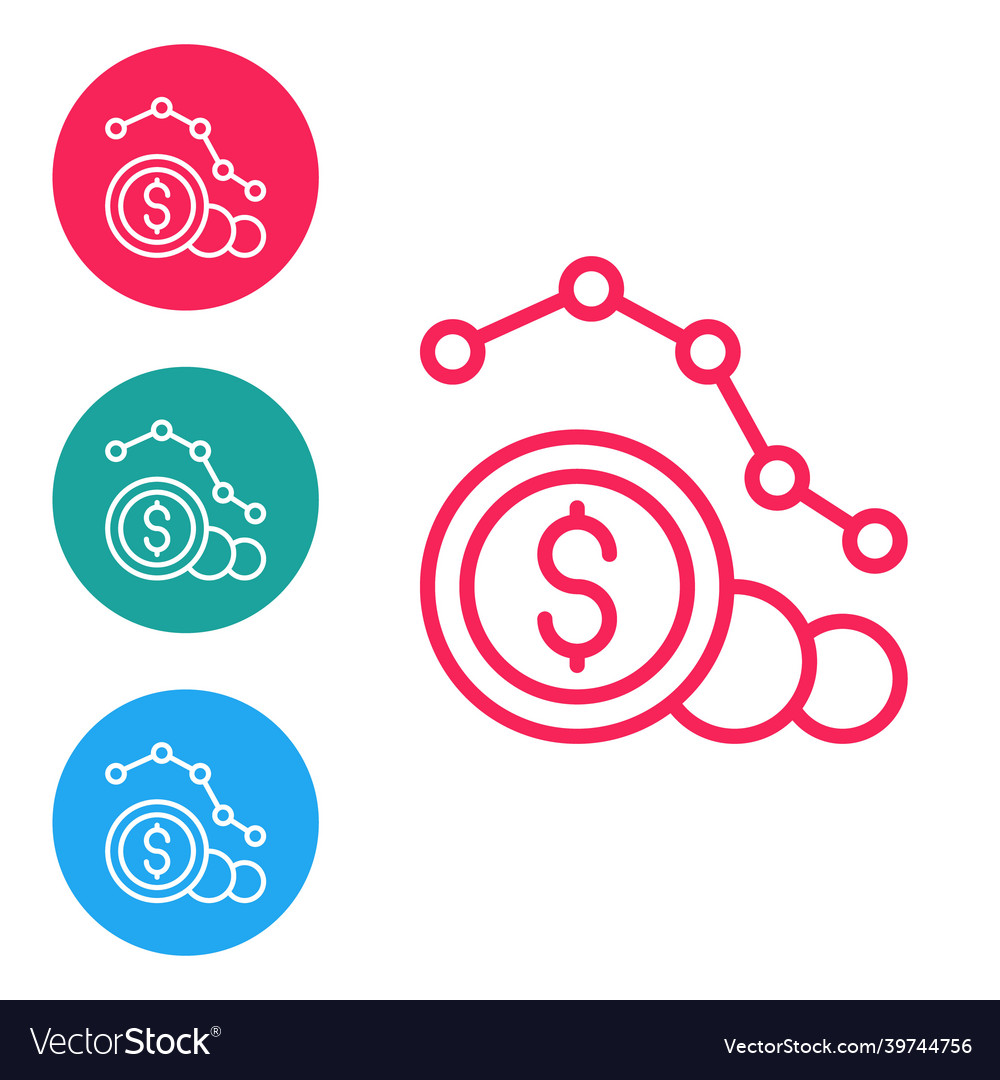 Red line dollar rate decrease icon isolated Vector Image