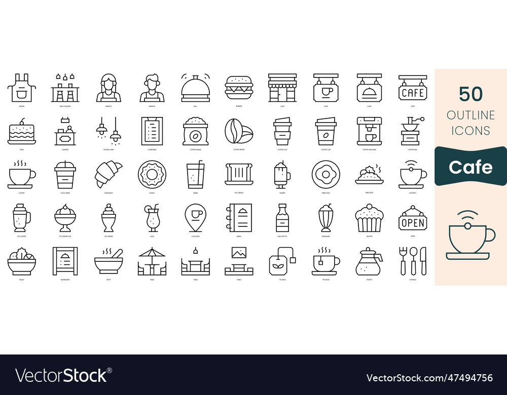 Set of cafe icons thin linear style icons pack Vector Image