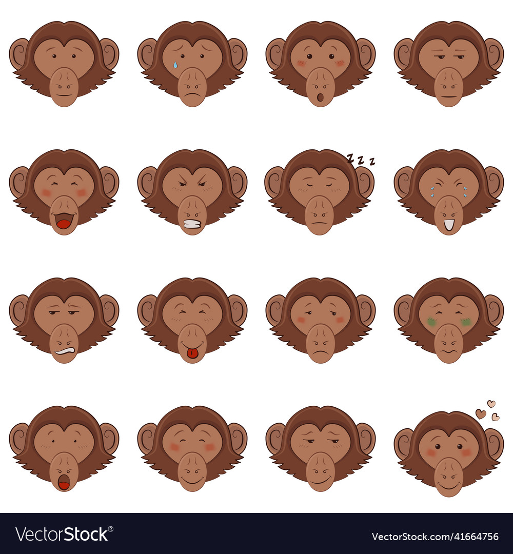 Set of cartoon monkeys with different emotions Vector Image