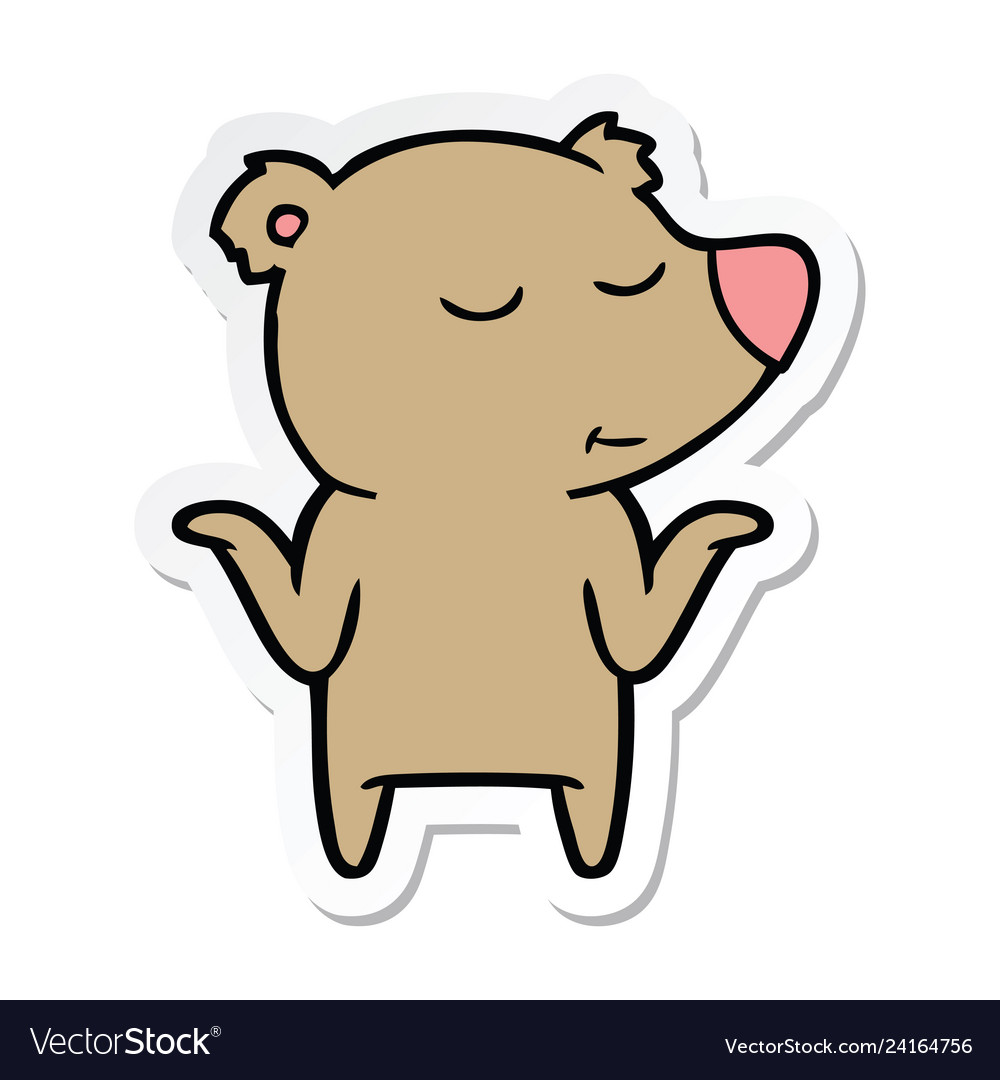 Sticker of a happy cartoon bear shrugging Vector Image