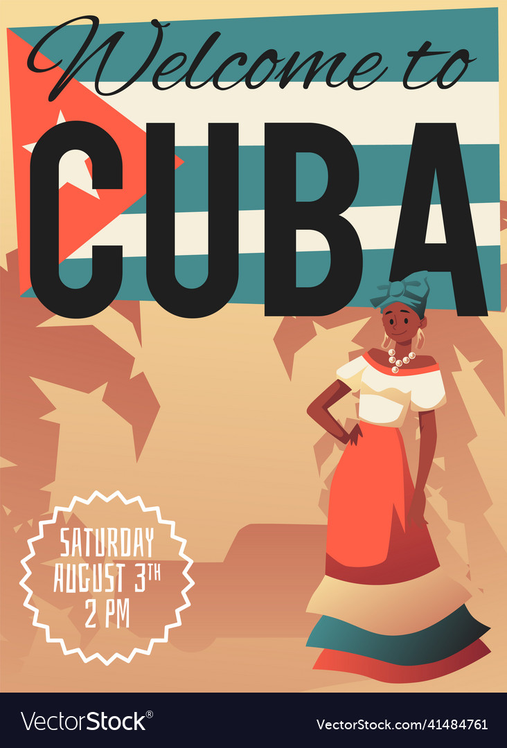 Cuba travel poster mockup with beautiful cuban Vector Image