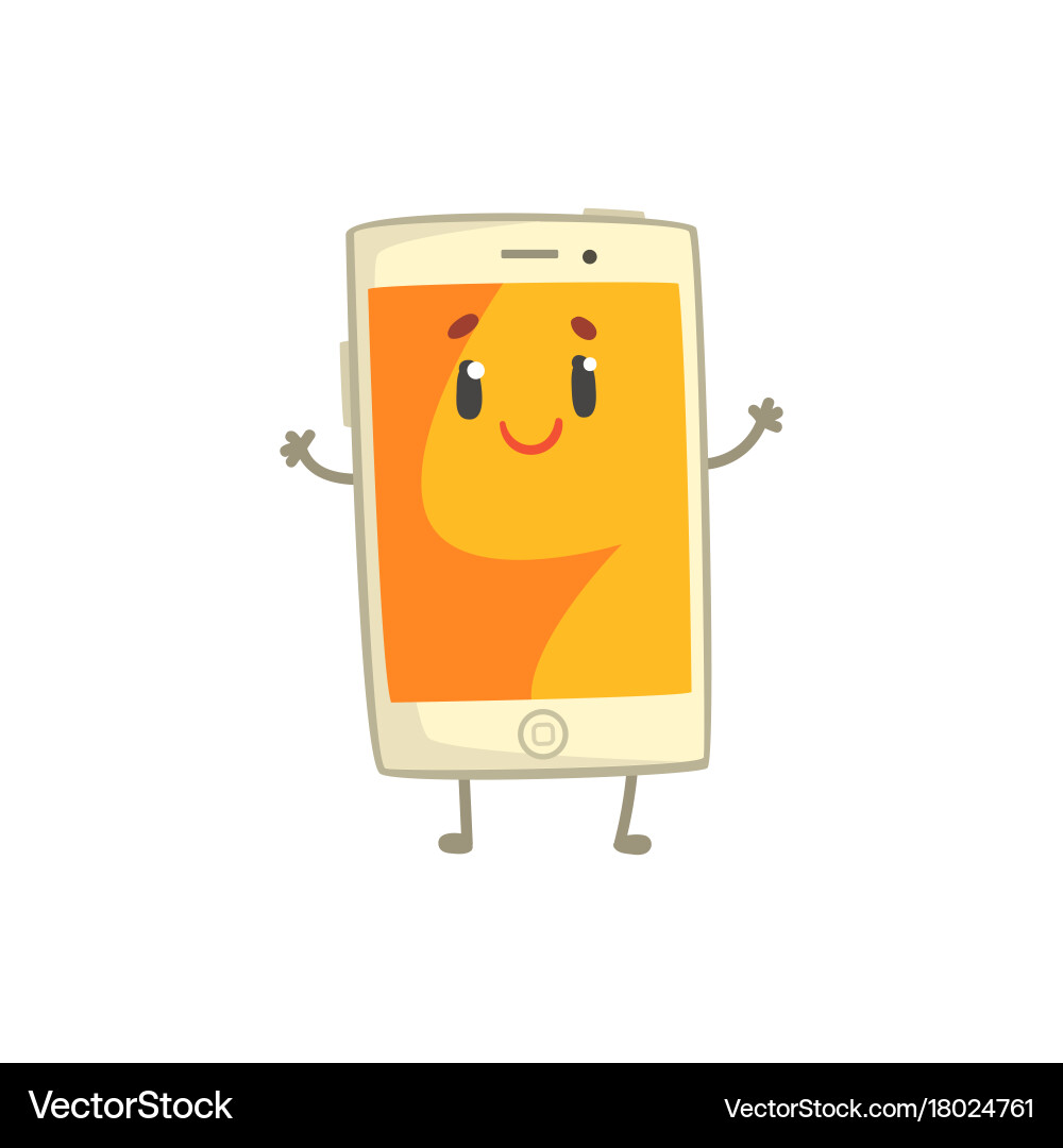 Cute smiling smartphone character with an orange Vector Image
