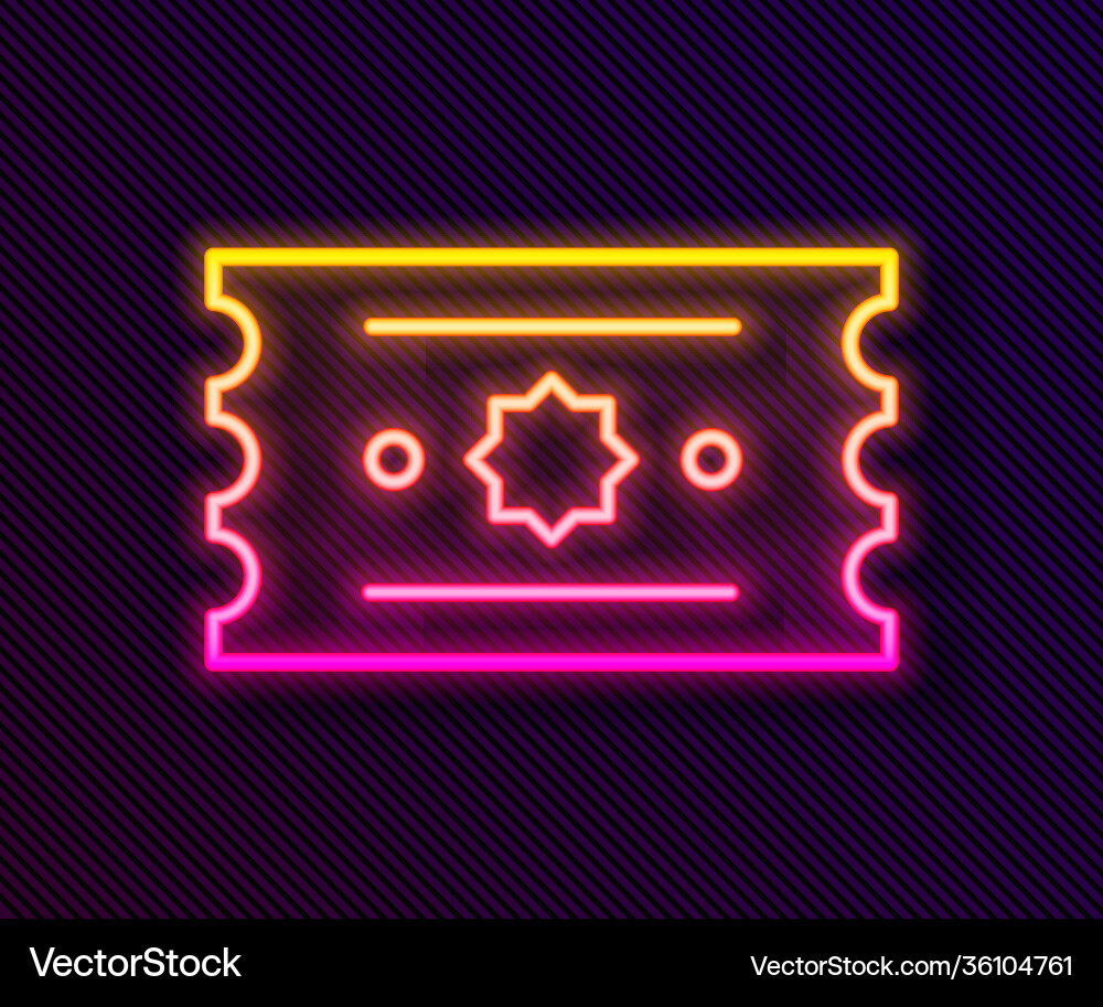 Glowing neon line ticket icon isolated on black Vector Image