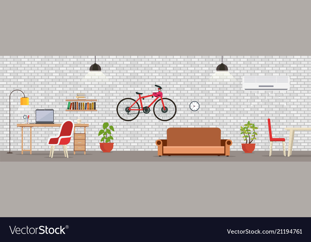 Interior room with white brick wall Royalty Free Vector