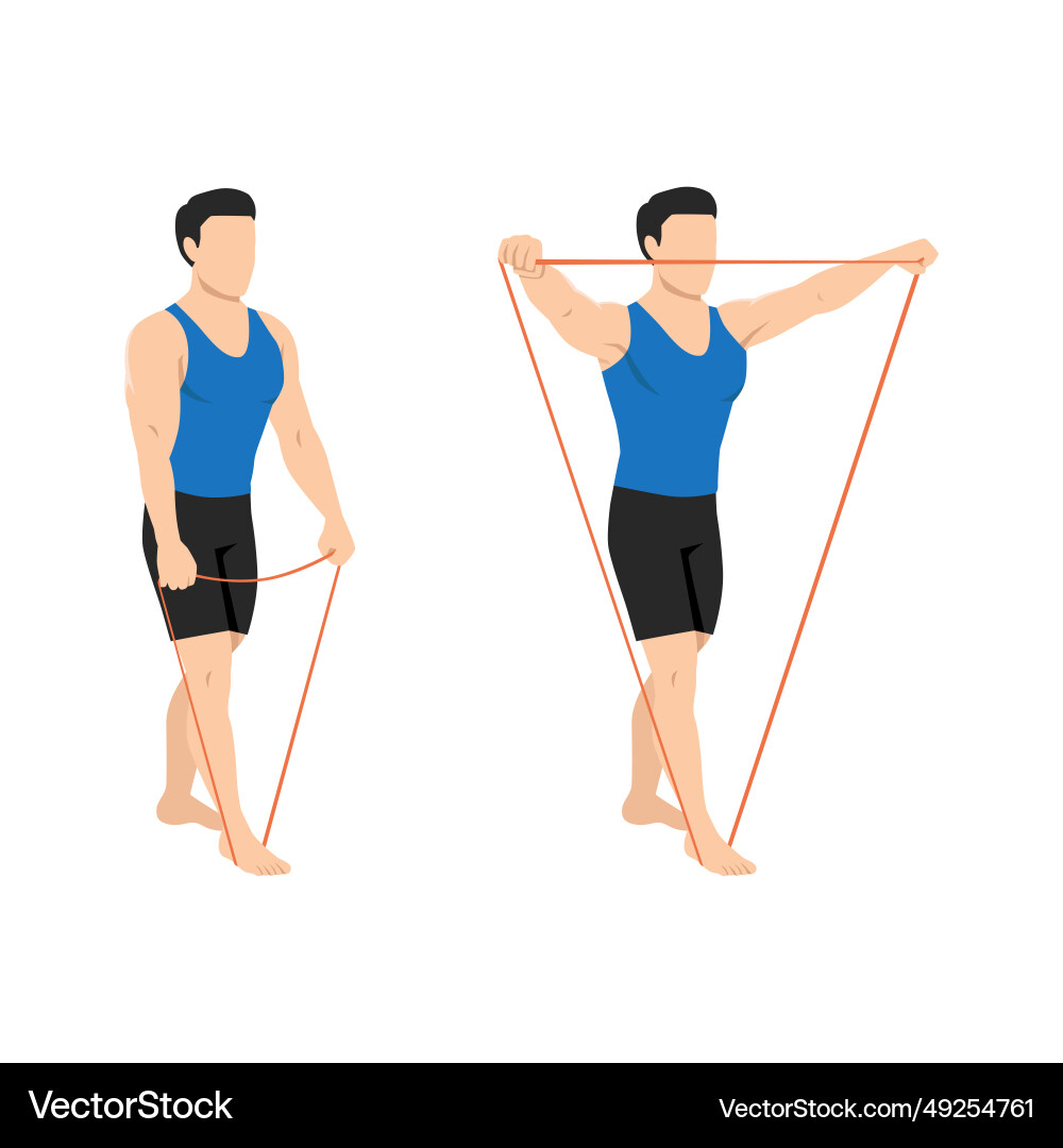 Man doing lateral raises with resistance band Vector Image